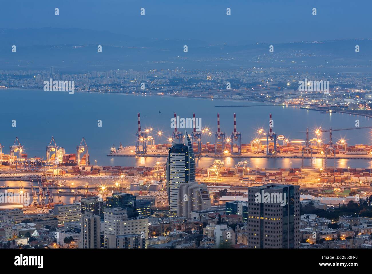 Evening view of the port of Haifa Stock Photo - Alamy