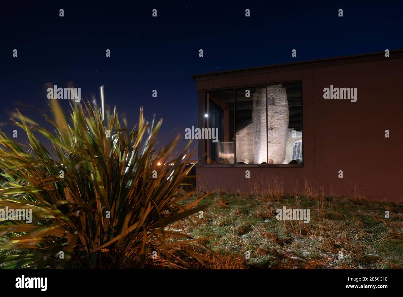 St Bartholomew's Church reflected in the Maritime Centre window at ...