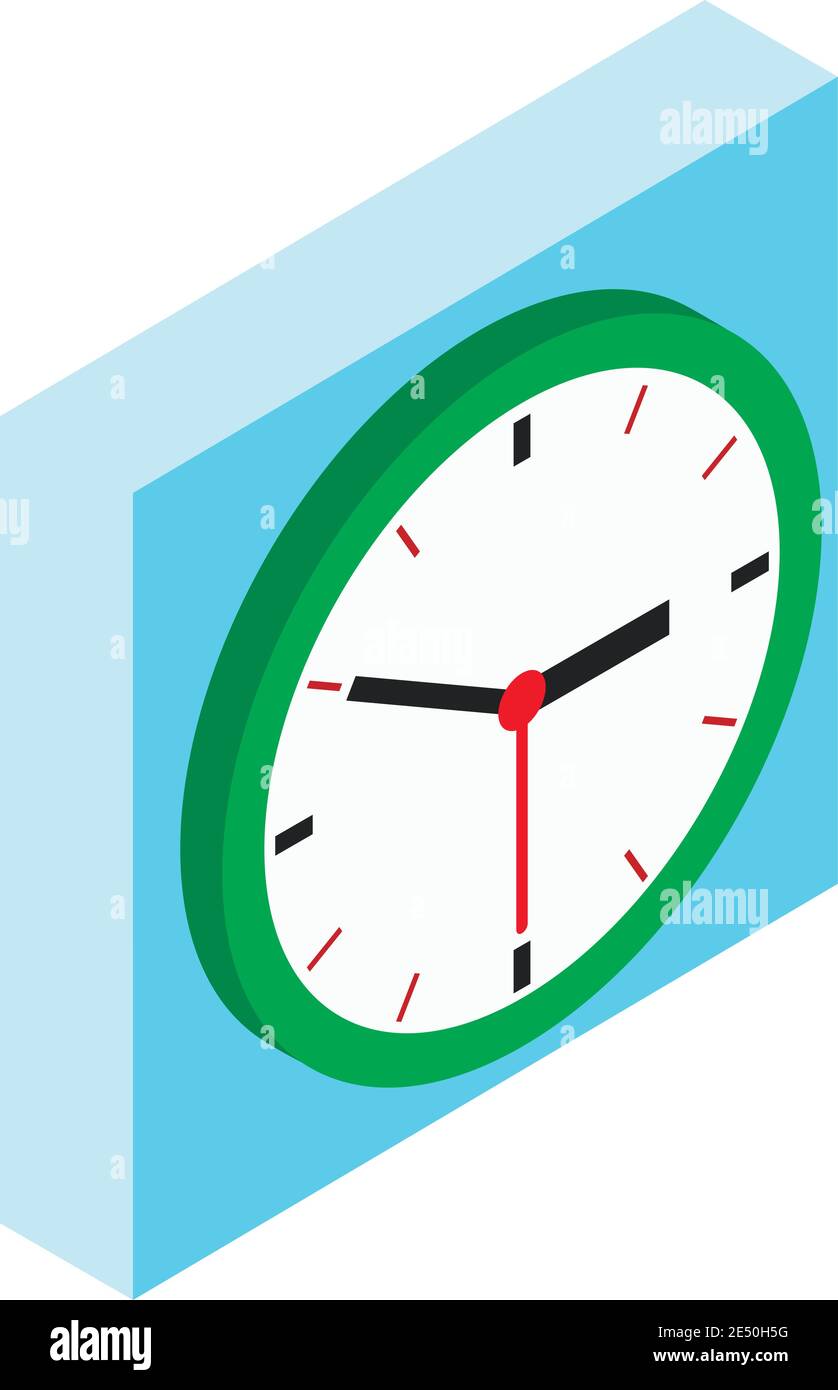 Green clock icon. Isometric illustration of green clock vector icon for ...