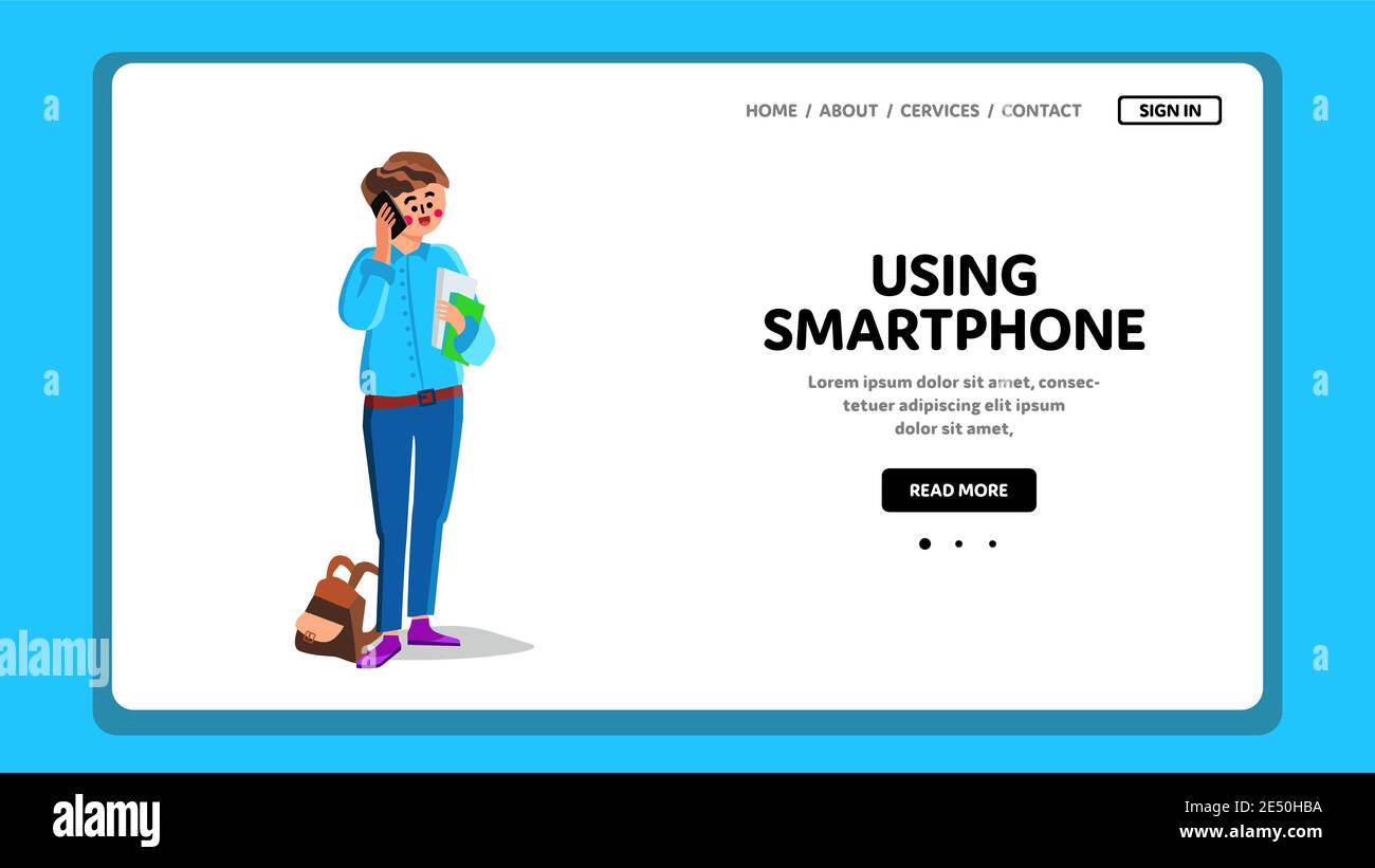 Boy Using Smartphone For Communication Vector Illustration Stock Vector ...
