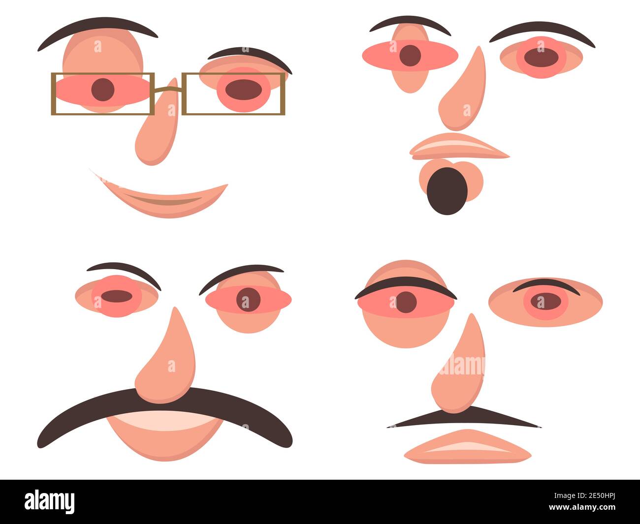 Contemporary portrait. Set of faces with expressive emotions in a ...