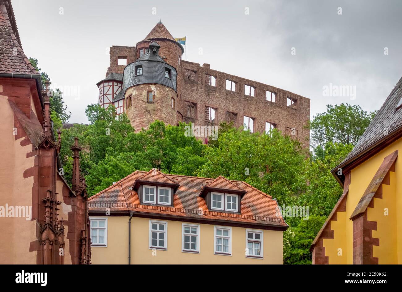 city view of Wertheim am Main including the Wertheim Castle in Southern ...
