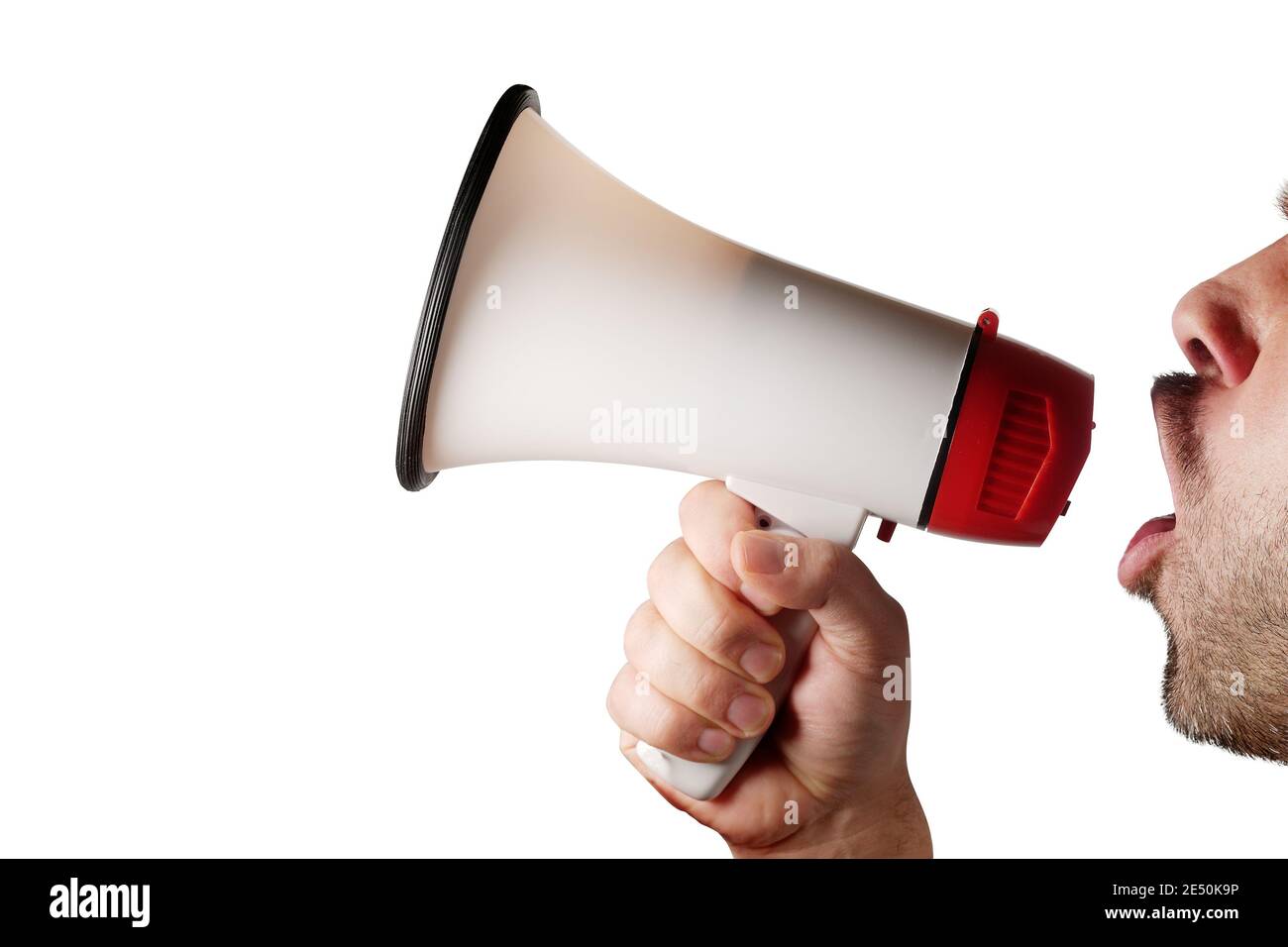 Man With Beard Shouting Screaming Through Megaphone Isolated