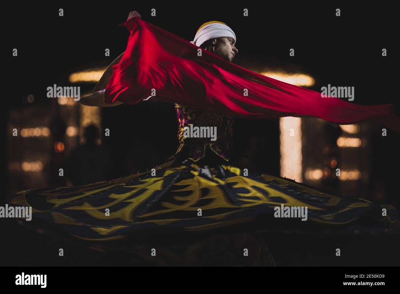 Abu Dhabi, UAE - October 6 2017: A male Arabian tanoura dancer performs ...
