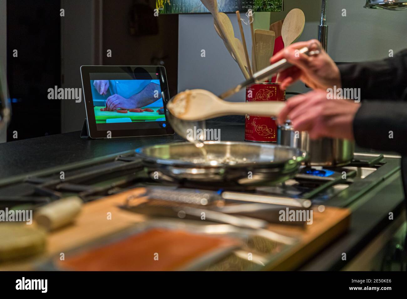 Online Cooking Event performed in Grevenbroich, Germany Stock Photo - Alamy