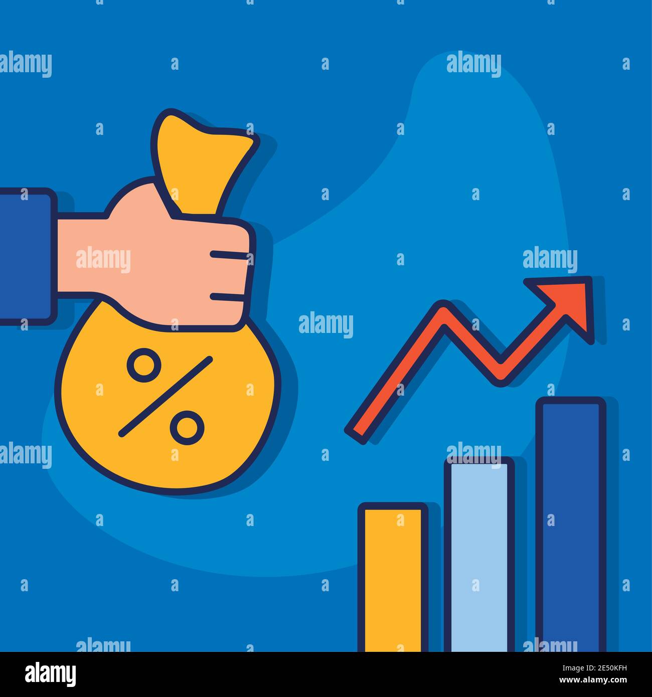 statistics bars with arrow and money bag flat style icon vector ...