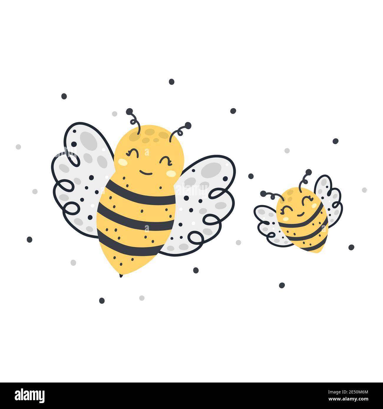 Cute bee mom and child hand drawn vector illustration in Scandinavian ...