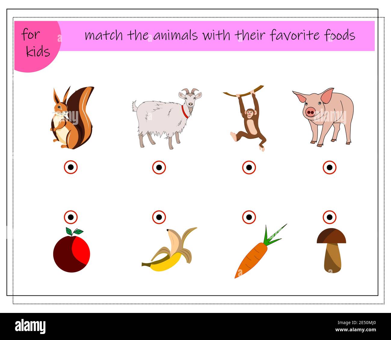 A game for children. Match the animals with their favorite foods Stock ...