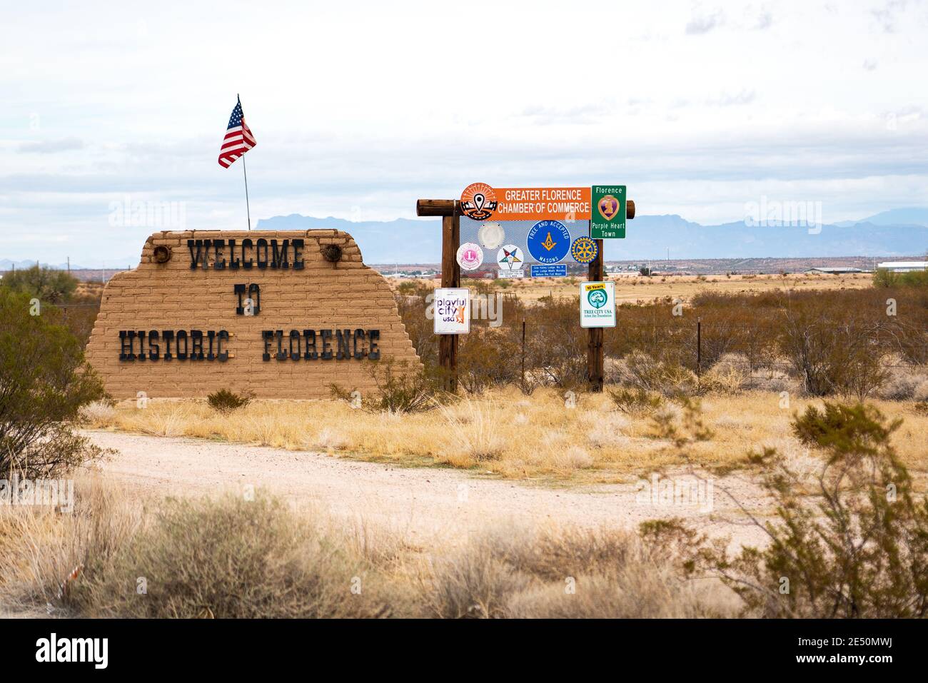 Florence, Arizona - Nov. 27, 2019: Welcome to Historic Florence sign is ...