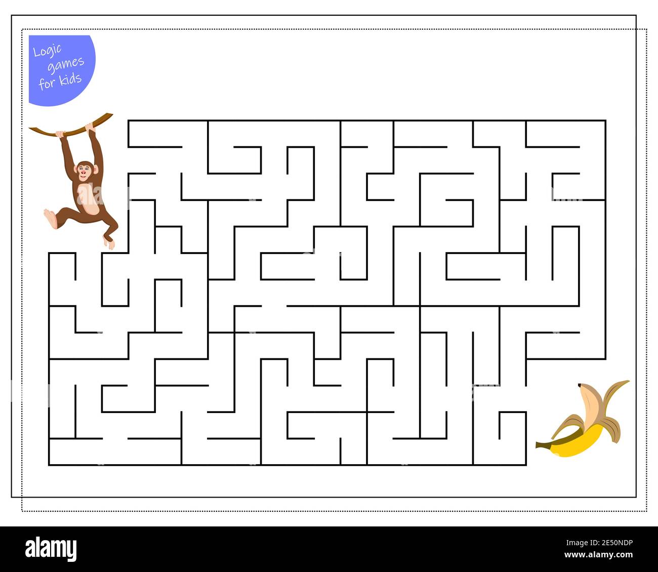 The game for children is a maze. help the monkey to get to the banana ...