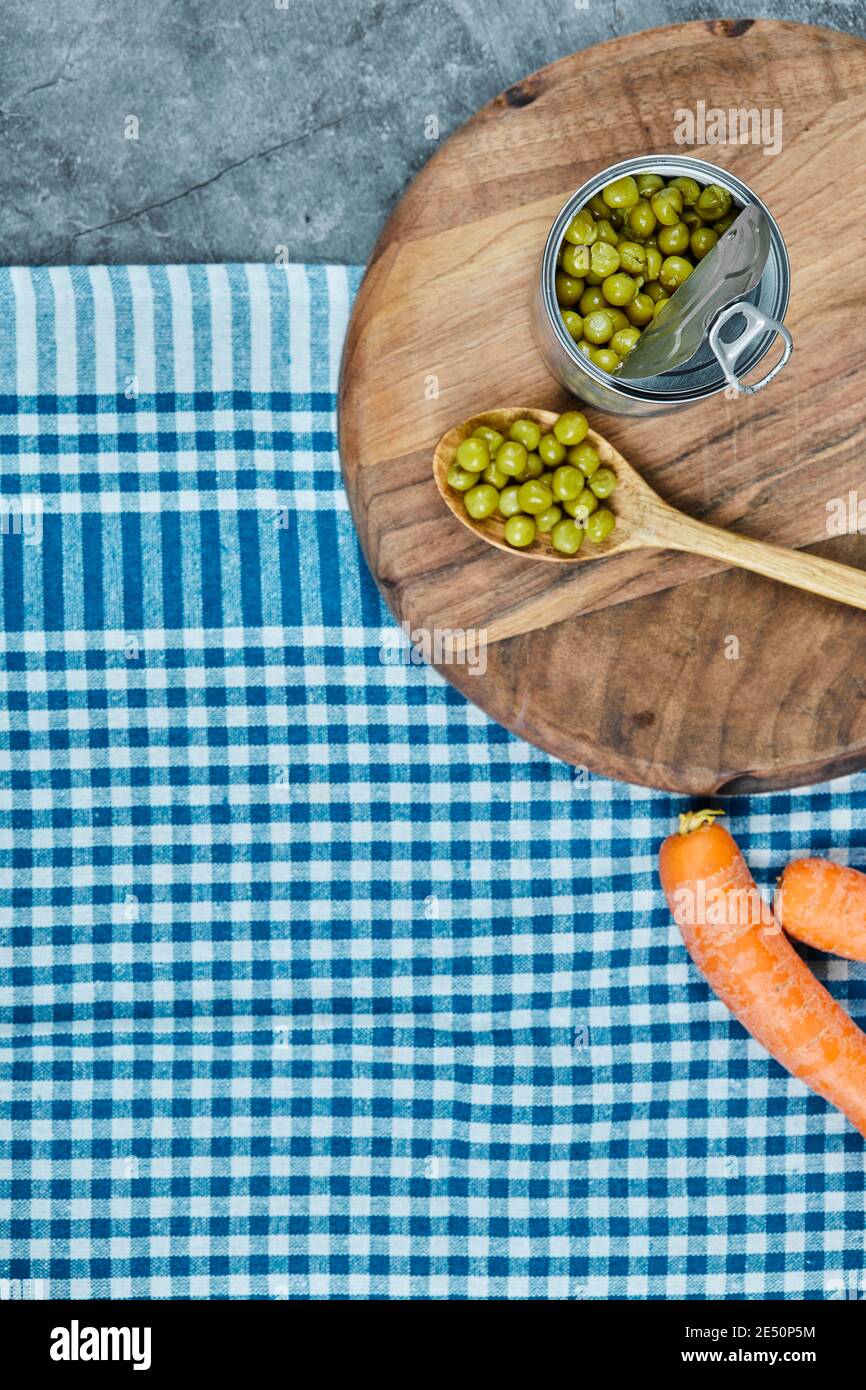 Marinated green pea beans in metallic cans Stock Photo - Alamy