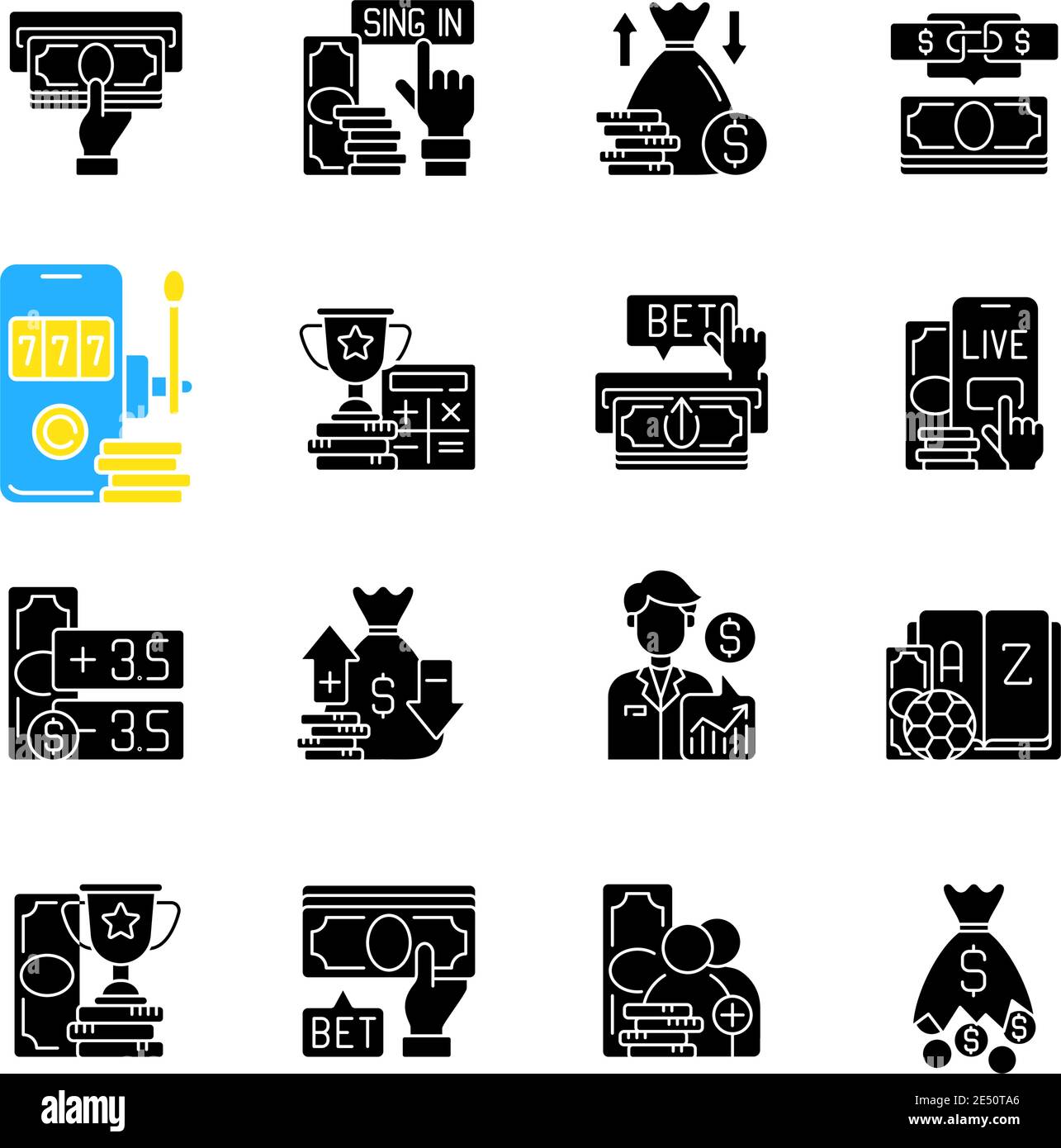 Sports betting black glyph icons set on white space Stock Vector Image ...