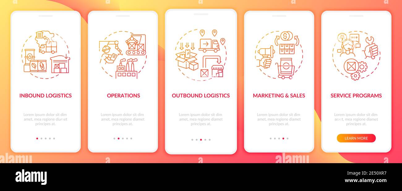 Value Chain Components Red Onboarding Mobile App Page Screen With Concepts Stock Vector Image