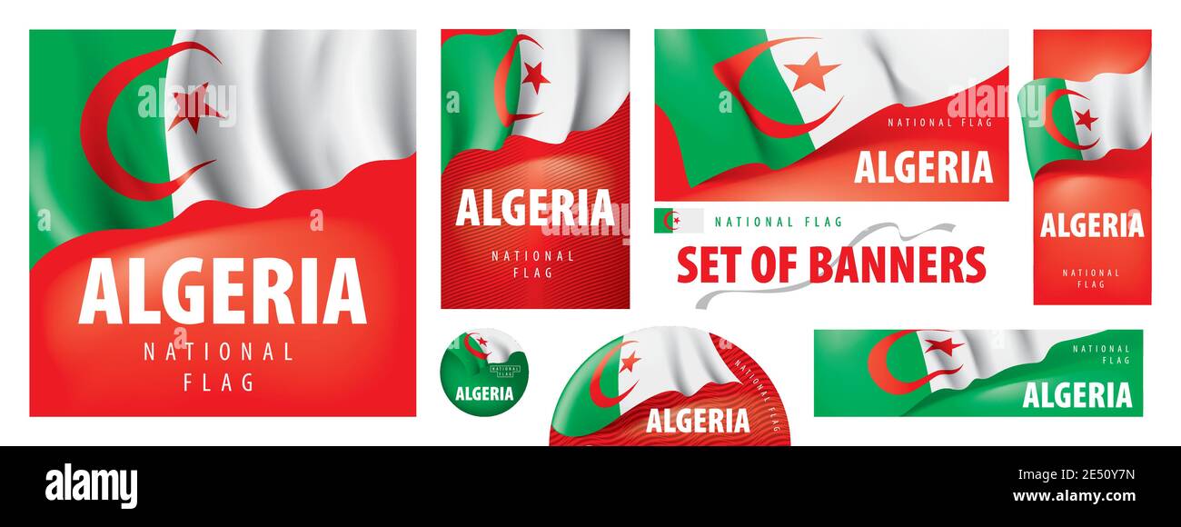 Vector set of banners with the national flag of the Algeria Stock ...