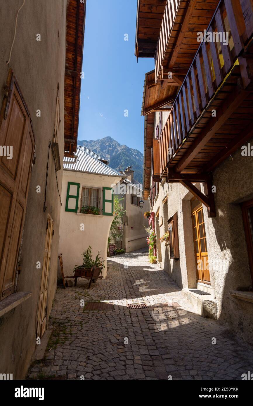Small medieval village Venosc in French Alps in summer, Ecrins mountain ...