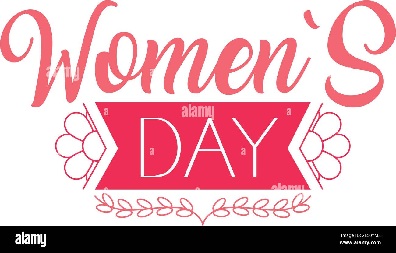 womens day lettering design with decorative ribbon over white ...