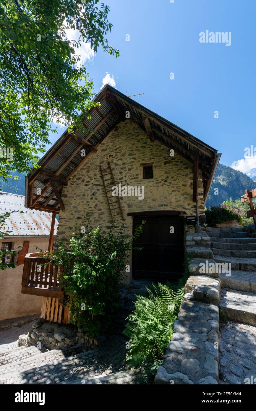 Small medieval village Venosc in French Alps in summer, Ecrins mountain ...