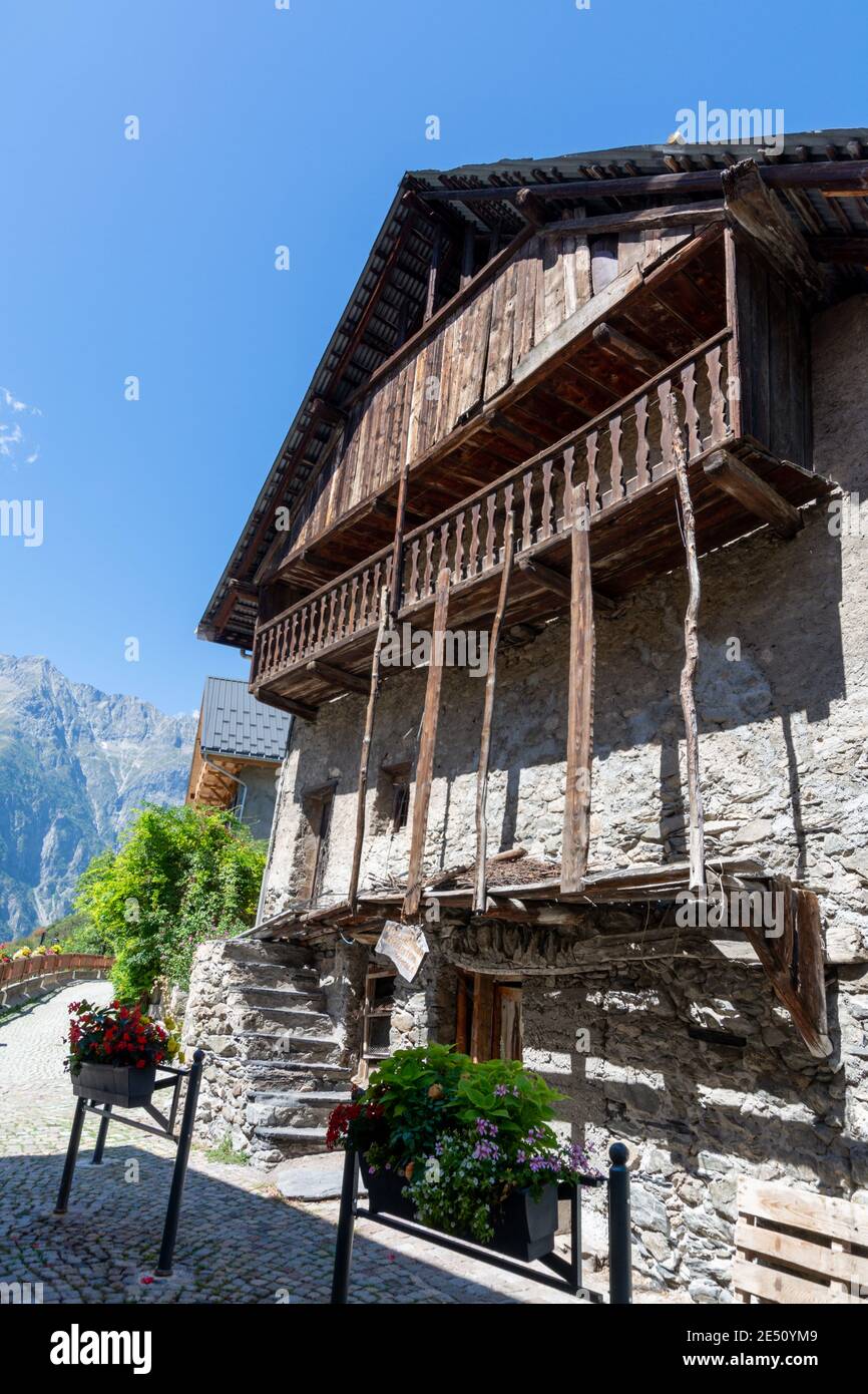 Small medieval village Venosc in French Alps in summer, Ecrins mountain ...