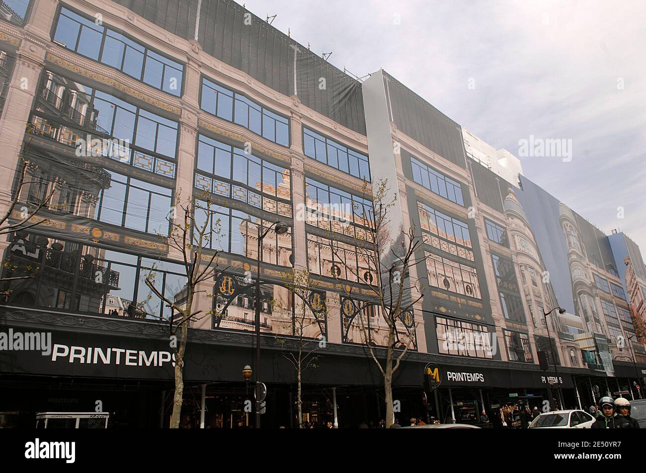 Wallpaper on the Printemps Haussmann store in Paris, France during ...