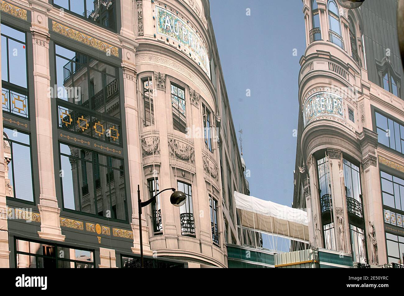 Wallpaper on the Printemps Haussmann store in Paris, France during ...
