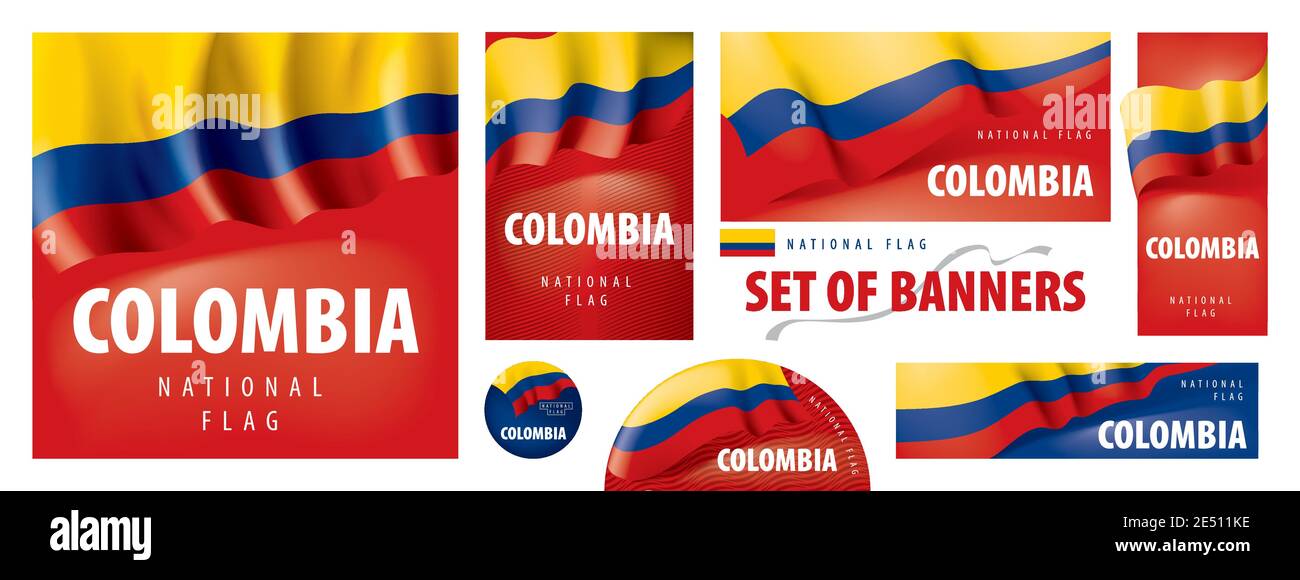 Vector set of banners with the national flag of the Colombia Stock ...