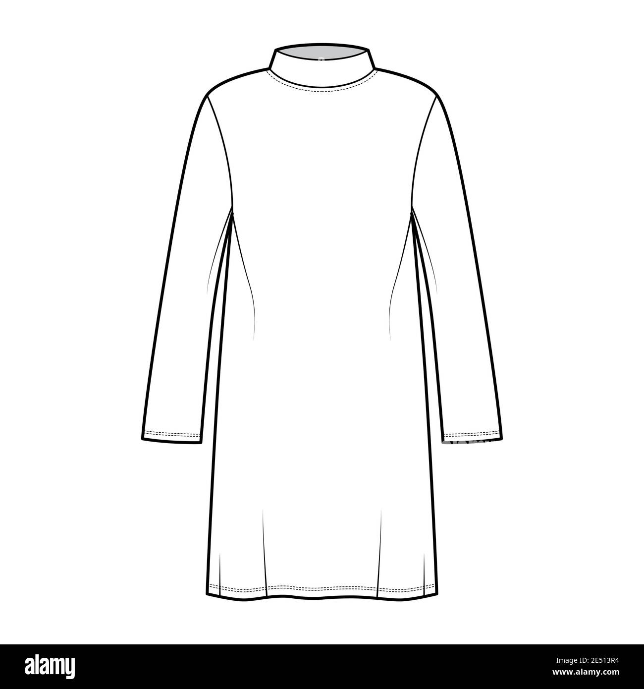 Tunic sweater technical fashion illustration with stand-away collar ...