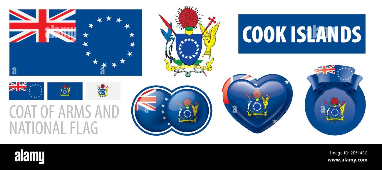 Vector set of the coat of arms and national flag of Cook Islands Stock ...
