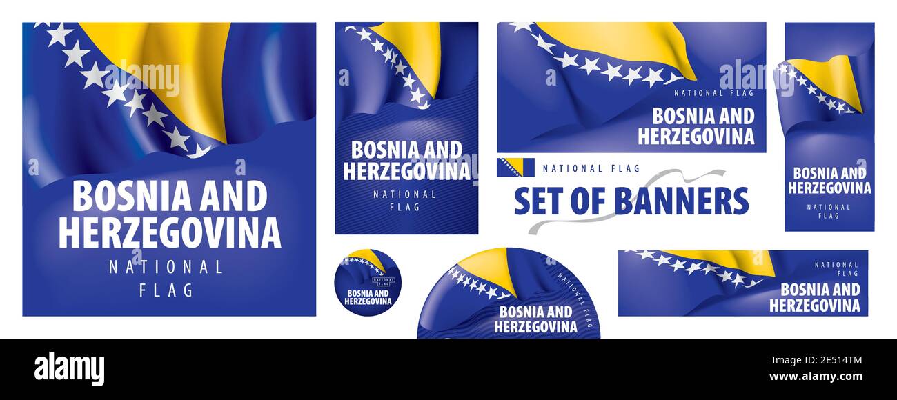 Vector set of banners with the national flag of the Bosnia and ...
