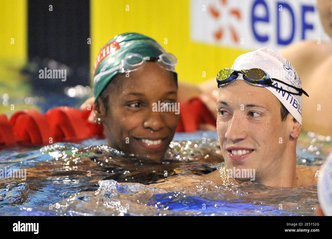 France's Malia Metella and Alain Bernard attend the French swimming ...