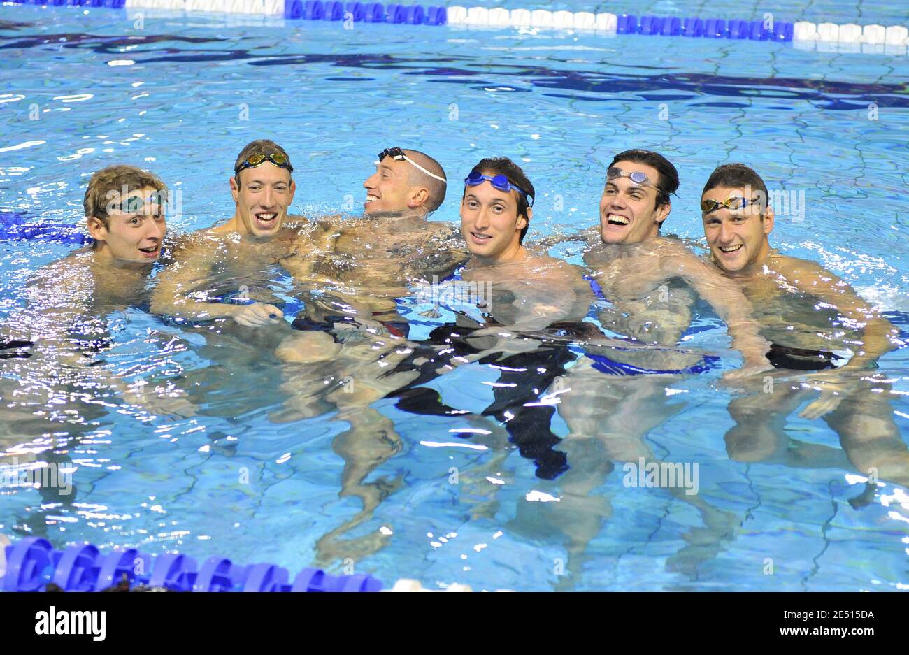 French 4X100M relay (L to R) Amaury Leveaux, Alain Bernard, Frederick ...