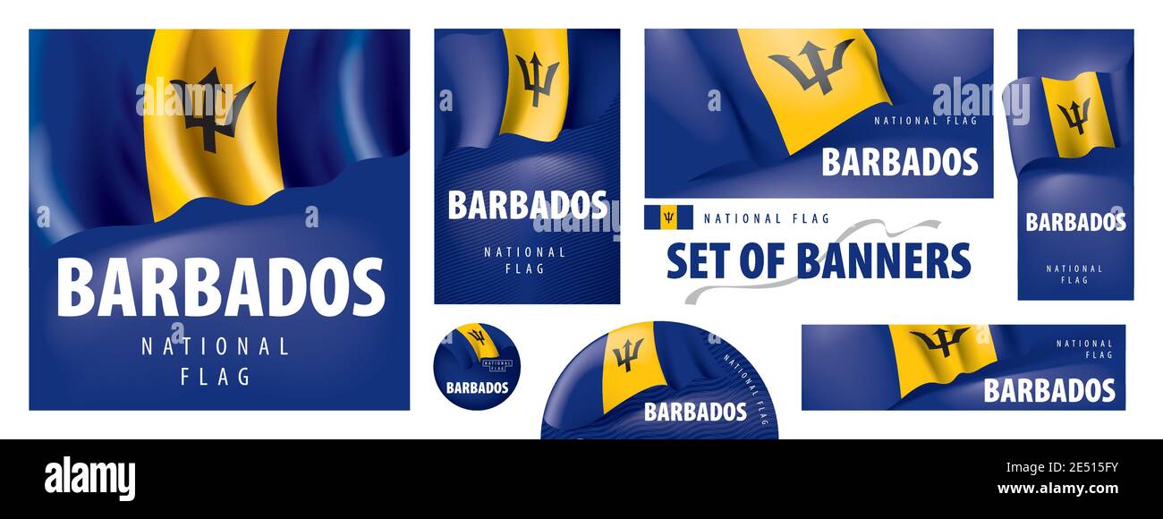 Vector set of banners with the national flag of the Barbados Stock ...