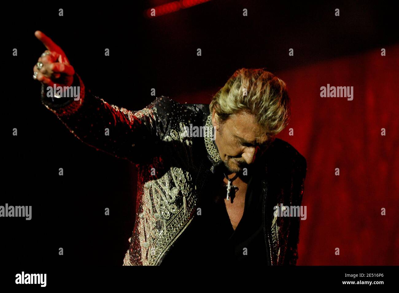 French singer Johnny Hallyday performs live on stage during 'Les ...