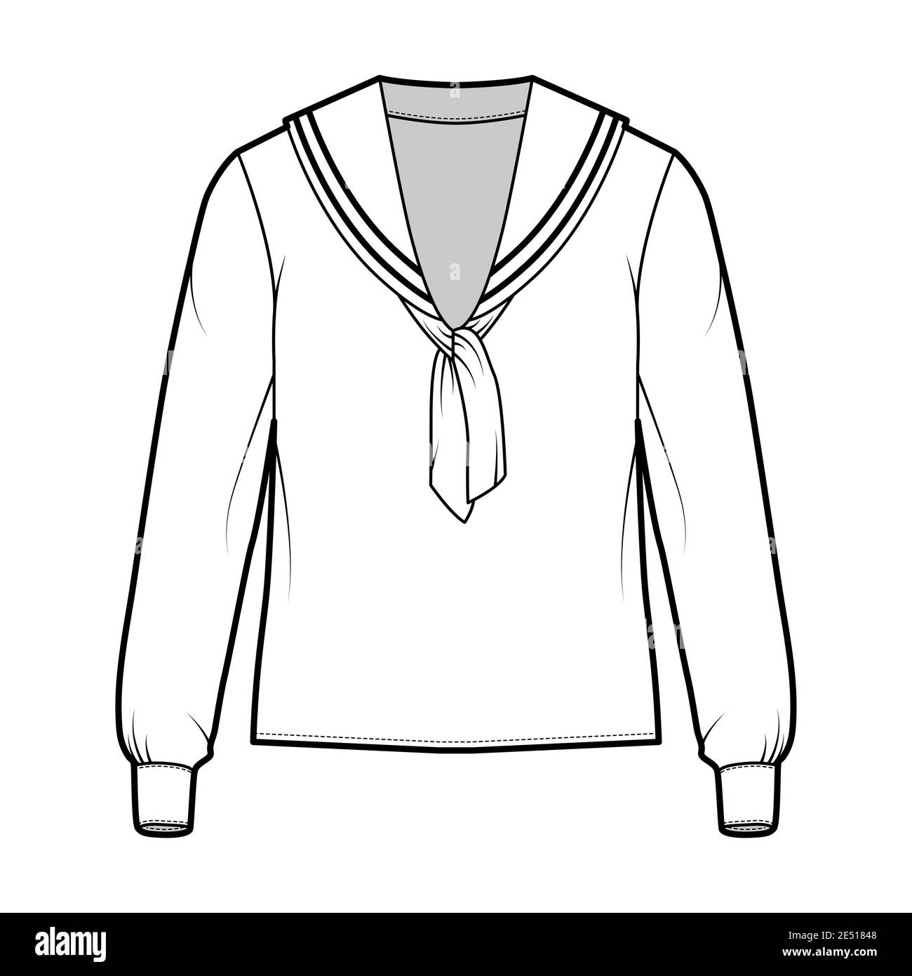 Shirt middy sailor suit technical fashion illustration with bow, elbow ...