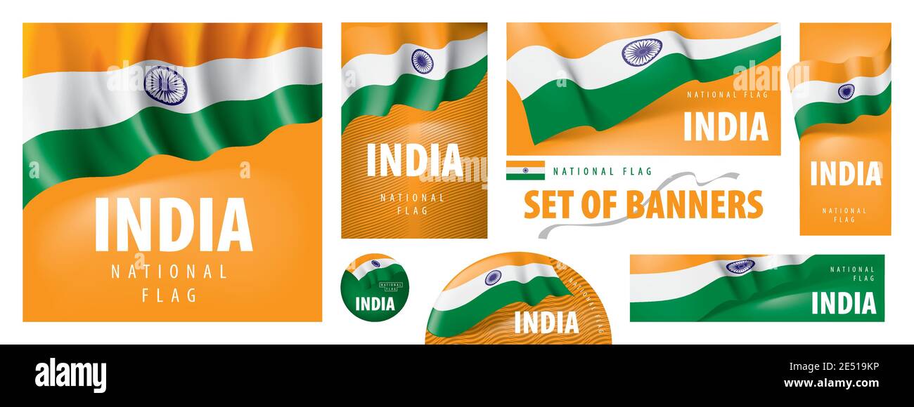Vector set of banners with the national flag of the India Stock Vector ...