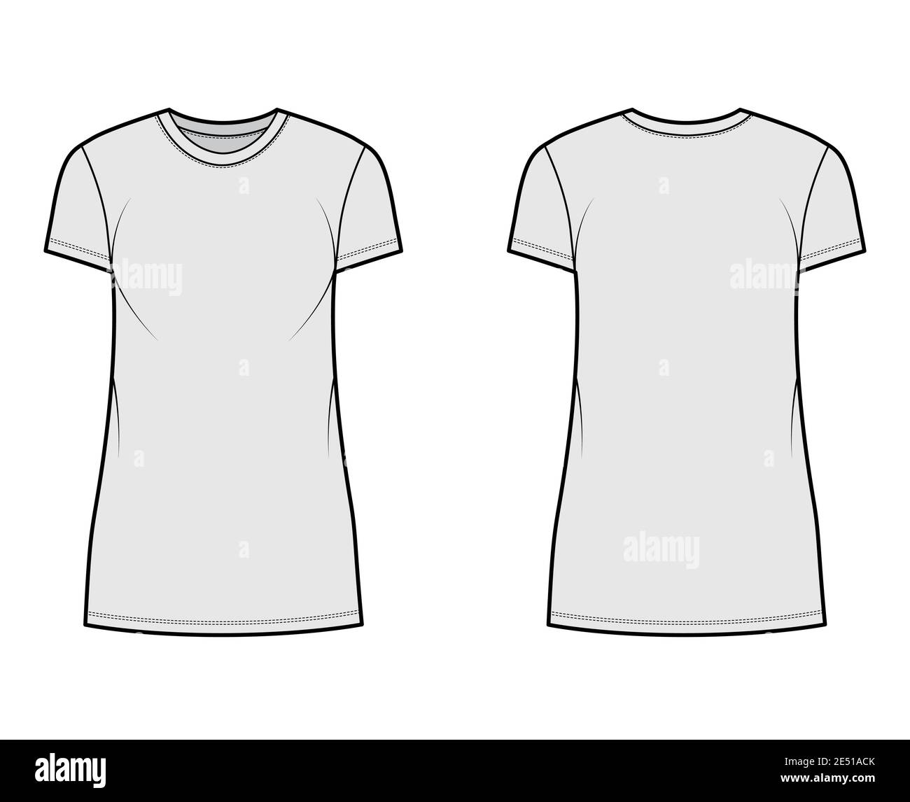 T-shirt dress technical fashion illustration with crew neck, short ...