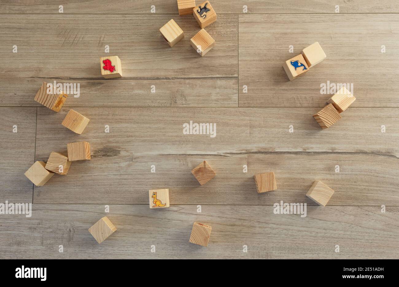 children's wooden blocks are scattered on the floor Stock Photo - Alamy