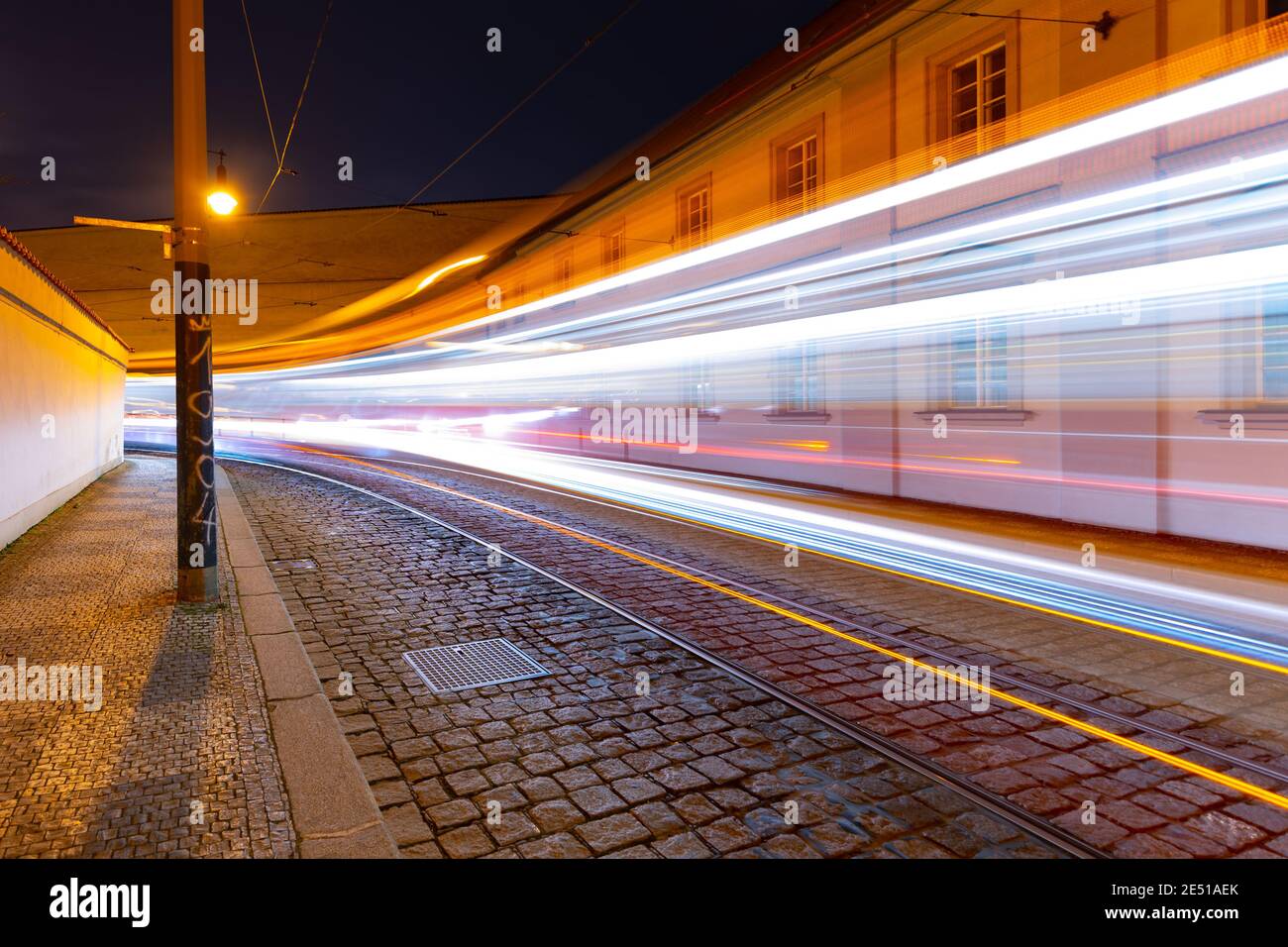 Night tram in Prague Stock Photo - Alamy