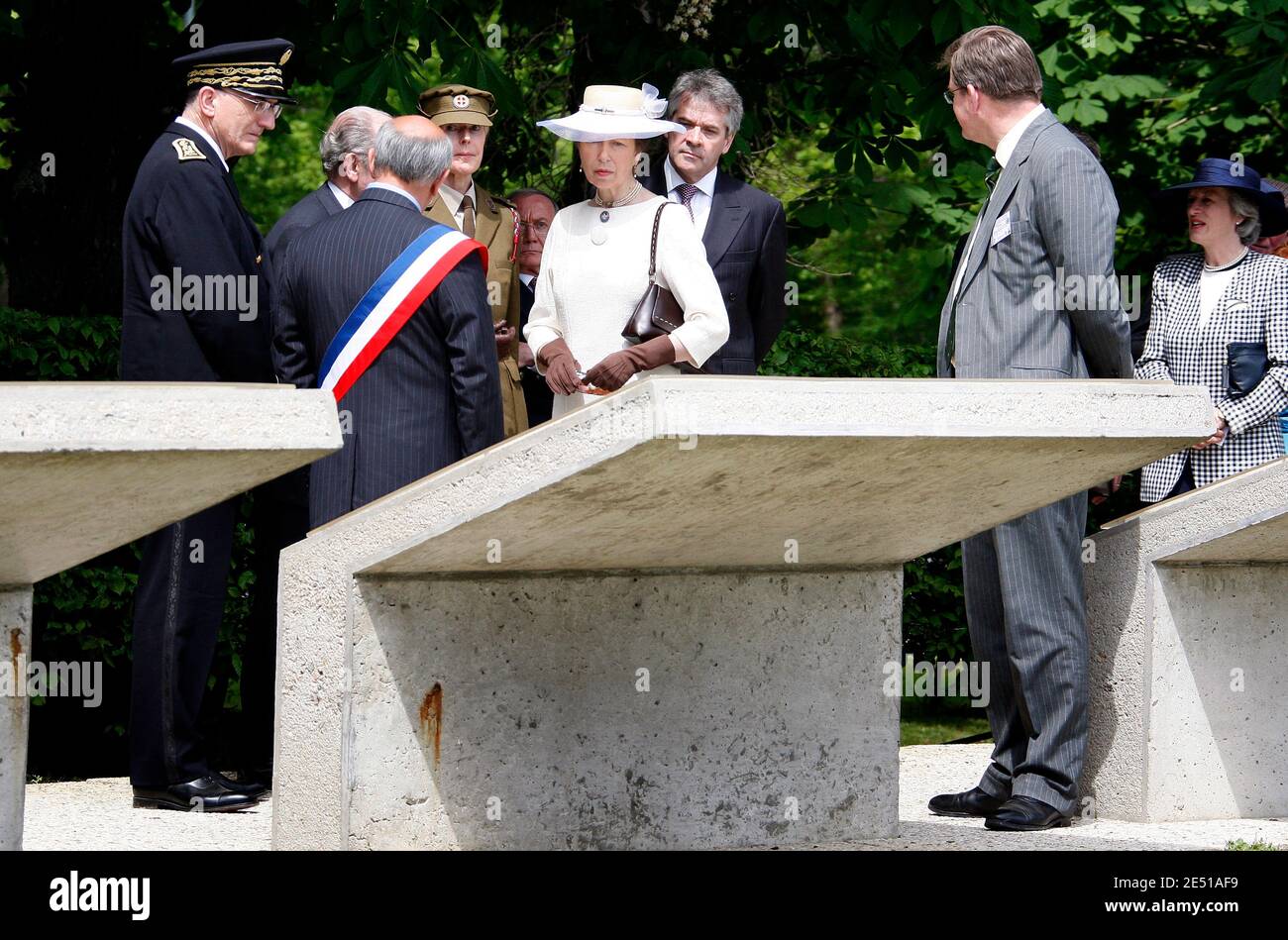 Britain's Princess Anne flanked by Valencay's mayor Claude Doucet ...