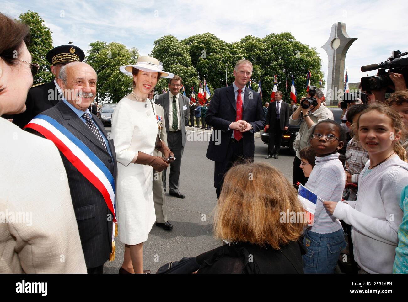 Britain's Princess Anne flanked by Valencay's mayor Claude Doucet ...