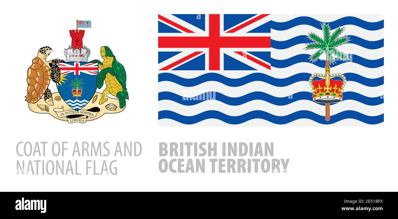 Set of the coat of arms and national flag of British Indian Ocean ...