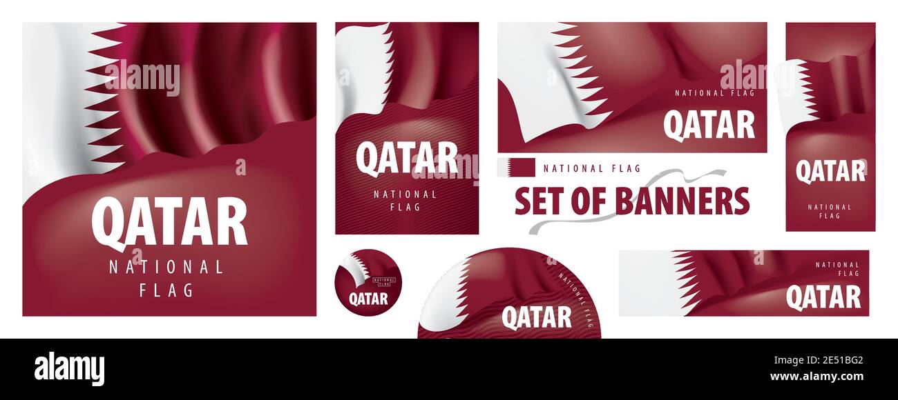 Vector set of banners with the national flag of the Qatar Stock Vector ...