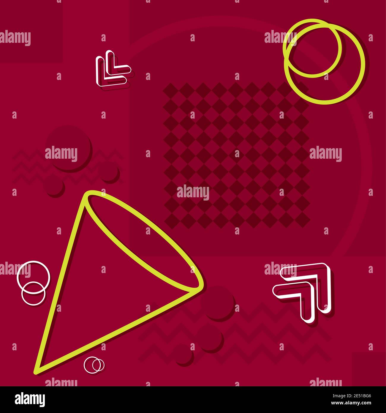 red background with cone and geometric shapes, colorful design, vector ...