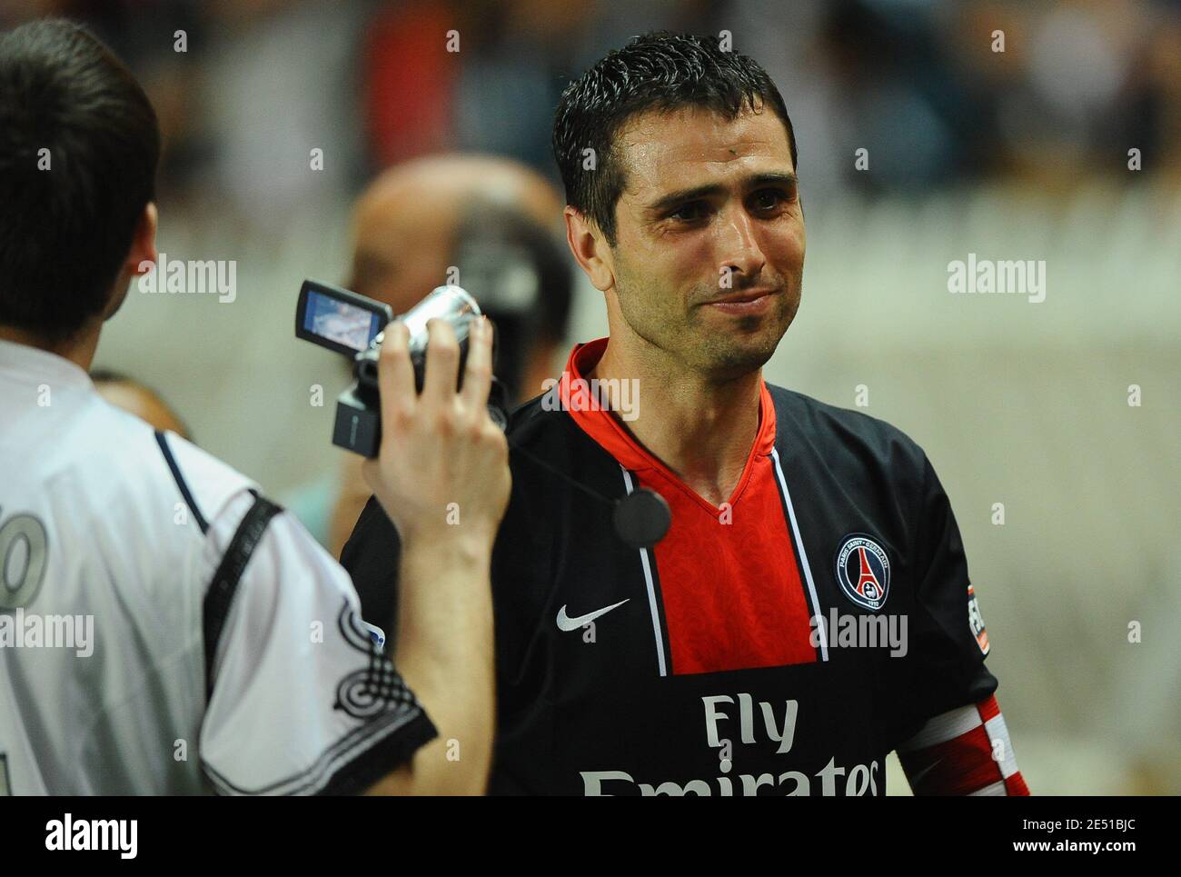 PSG's captain Pedro Miguel Pauleta reacts at the end of his last French ...
