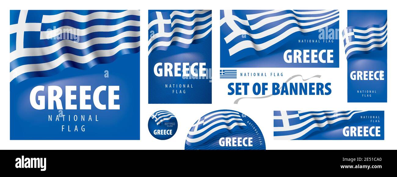 Vector set of banners with the national flag of the Greece Stock Vector ...