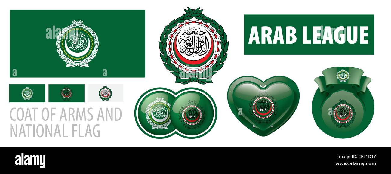Vector set of the coat of arms and national flag of Arab League Stock ...