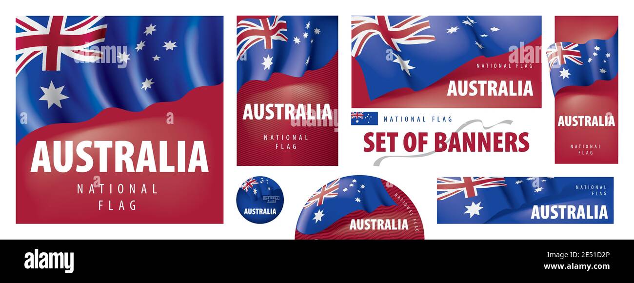 Vector set of banners with the national flag of the Australia Stock ...