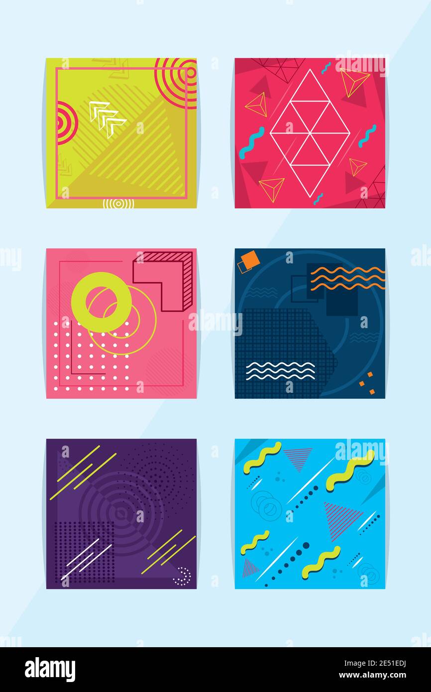 retro and memphis designs set over white background, colorful design ...