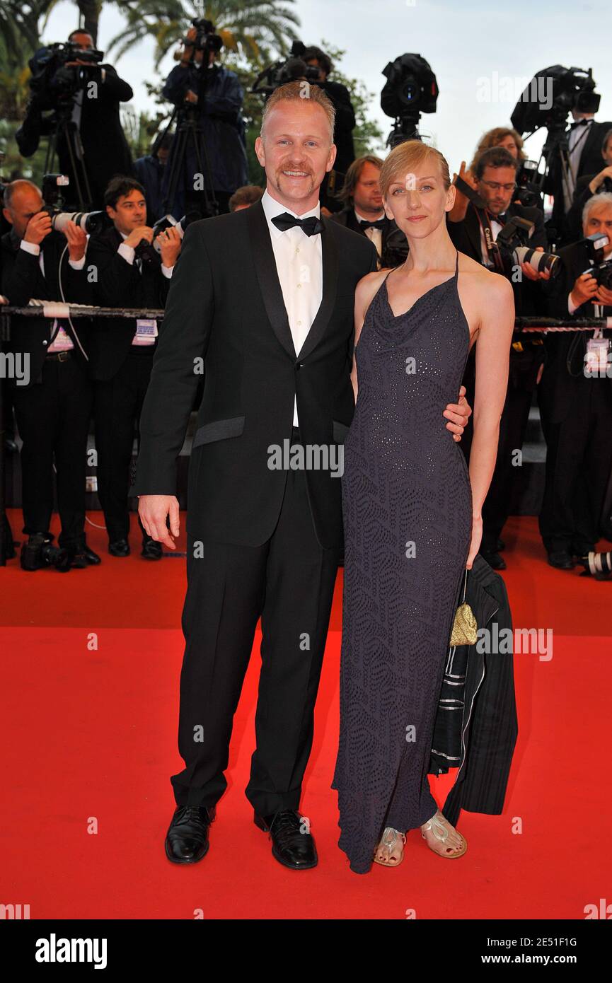 Morgan Spurlock and Alexandra Jamieson walking the Palais des Festivals ...