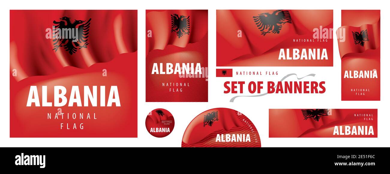 Vector set of banners with the national flag of the Albania Stock ...