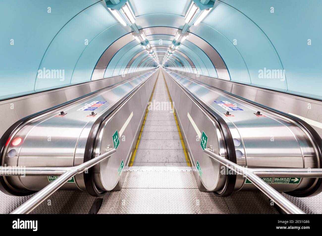 Symmetrical shot of a futuristic moving walkway in Saint Petersburg's ...